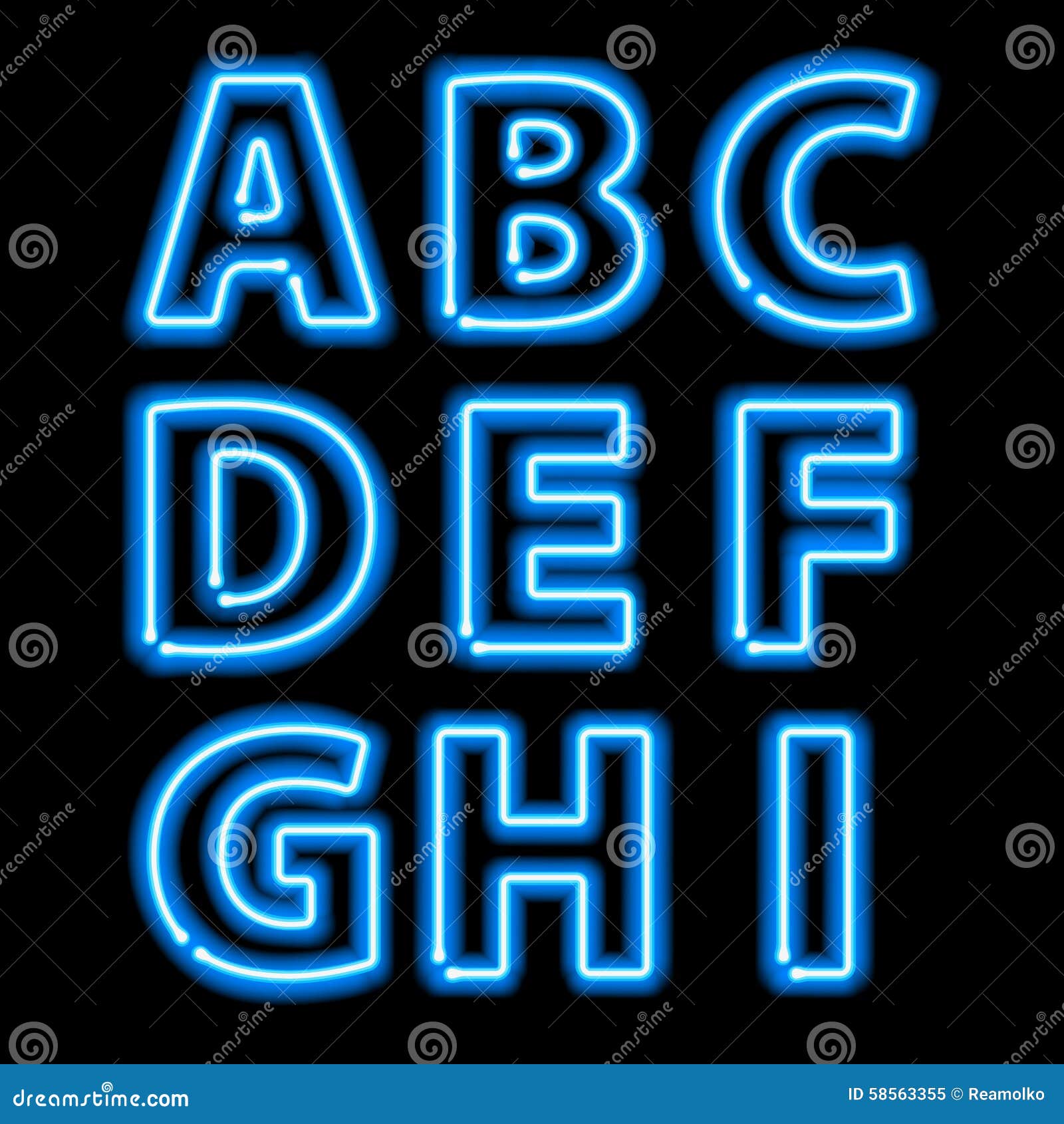 Blue Neon Light Glowing Letters Set Stock Vector - Illustration of blue ...