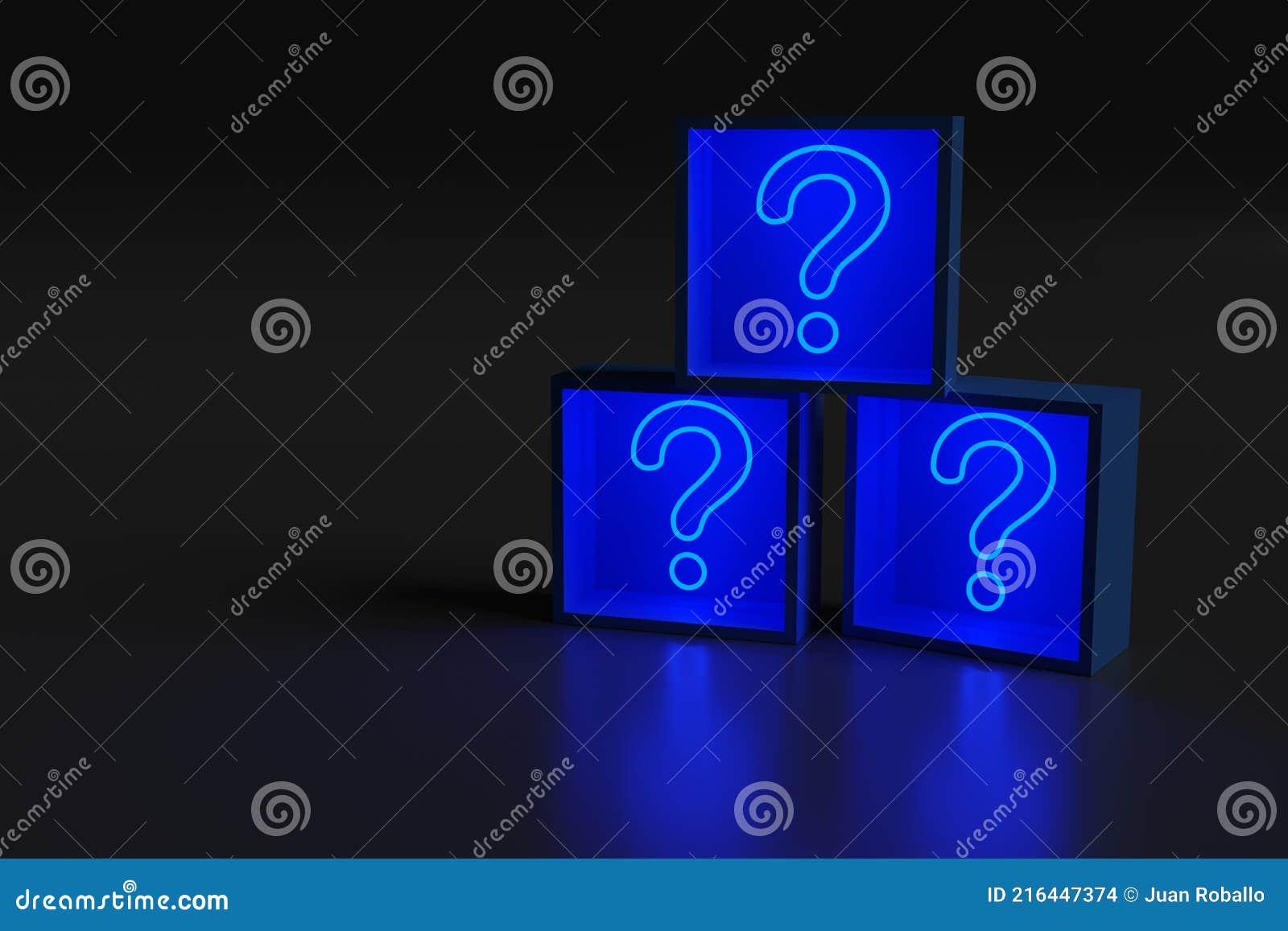 Blue Neon Light in the Shape of a Question Mark in Boxes. 3d ...
