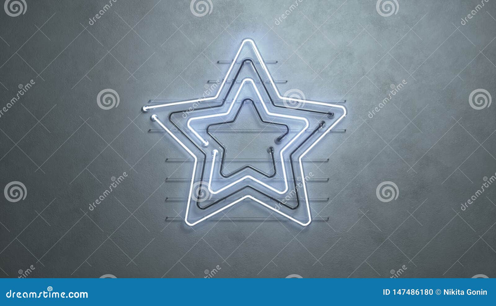 Blue Neon Light Star Symbol on Concrete Wall 3D Render Illustration ...
