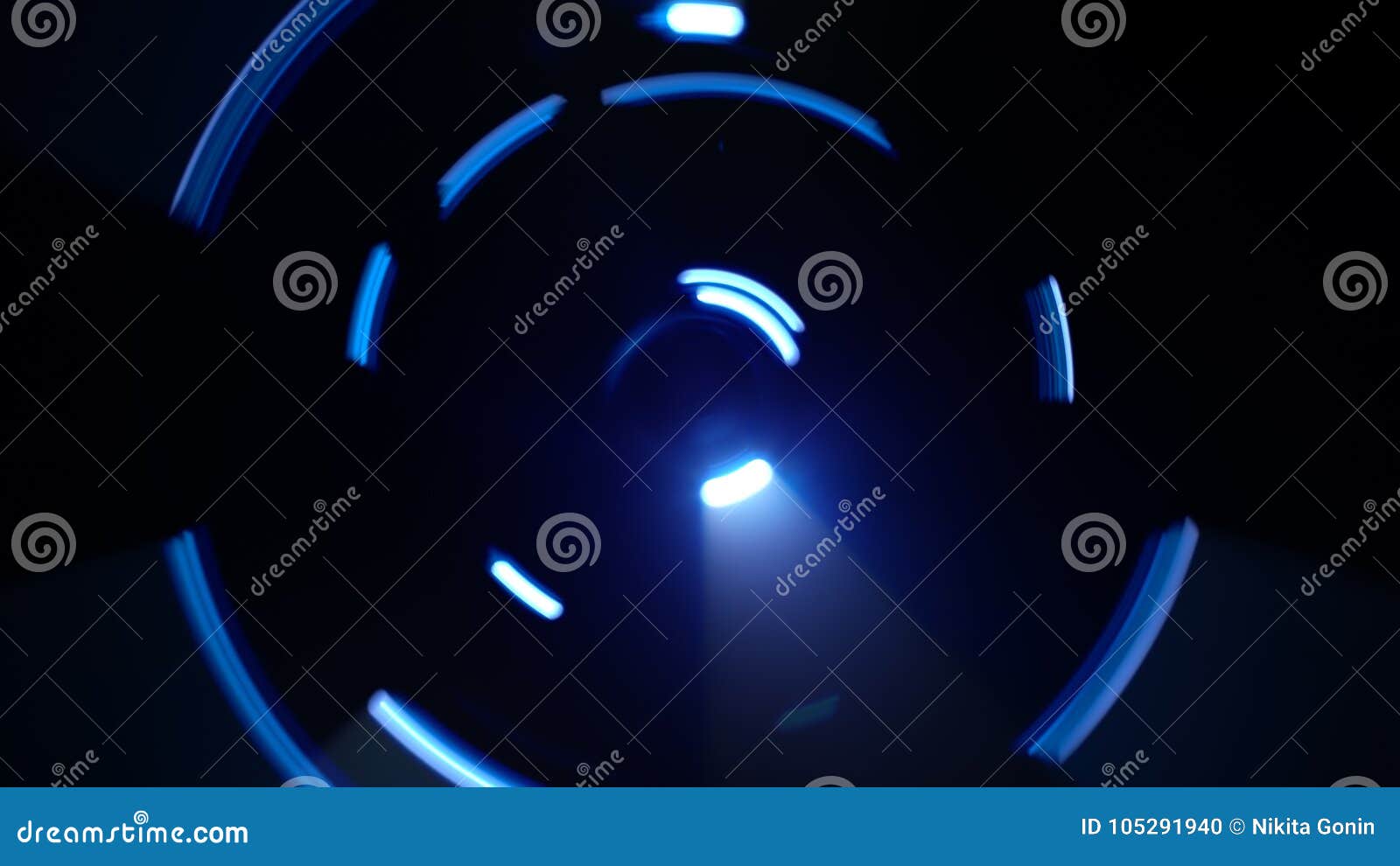 Blue Neon Light Trails Circle Shapes Stock Illustration - Illustration ...