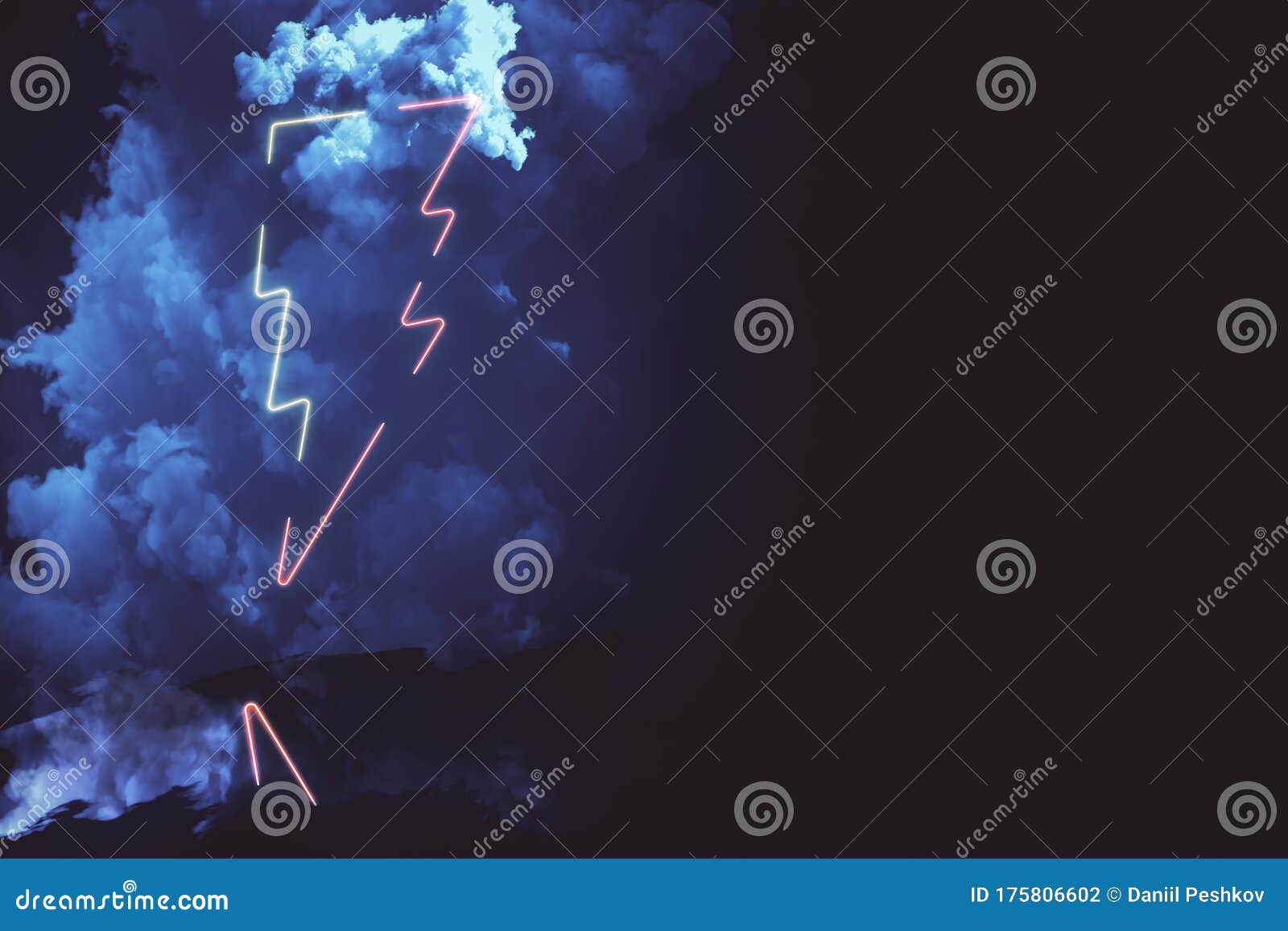 Blue Neon Lightning with Smoke Stock Illustration - Illustration of ...