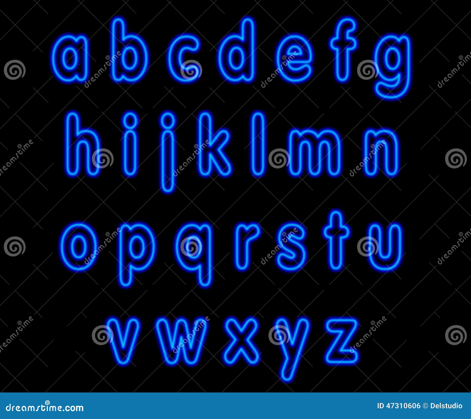 Blue Neon Lower Case Alphabet on Black Stock Illustration ...