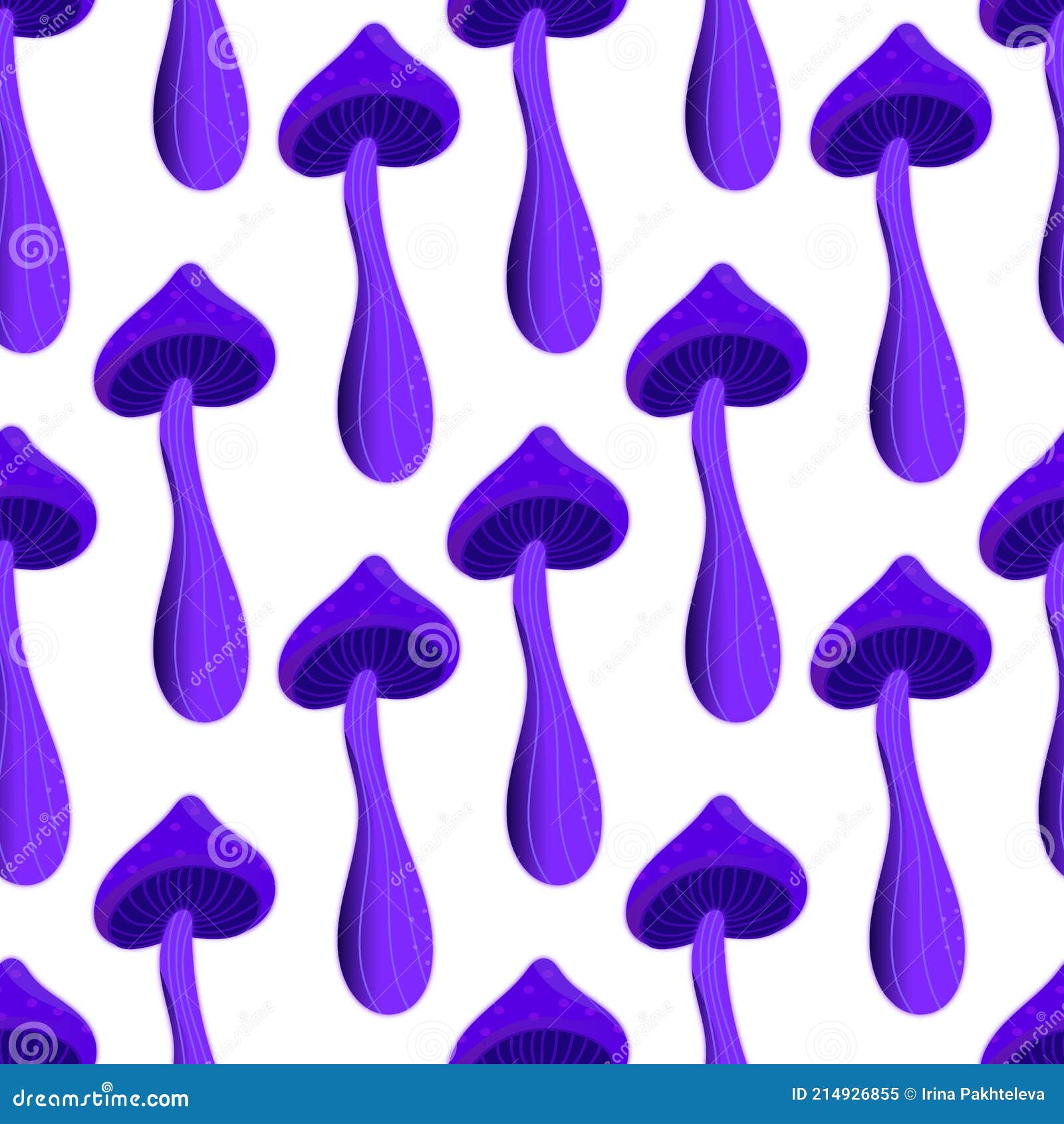 Blue Neon Mushrooms on White Background. Psychedelic Vector Seamless ...