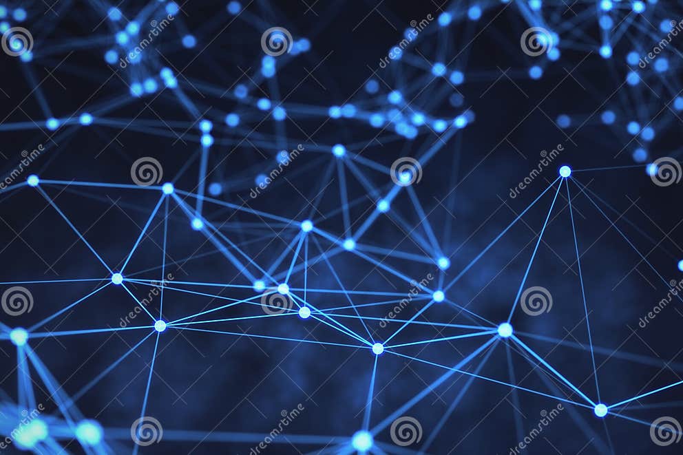 Blue Neon Network of Dots and Lines on a Dark Background, Symbolizing ...