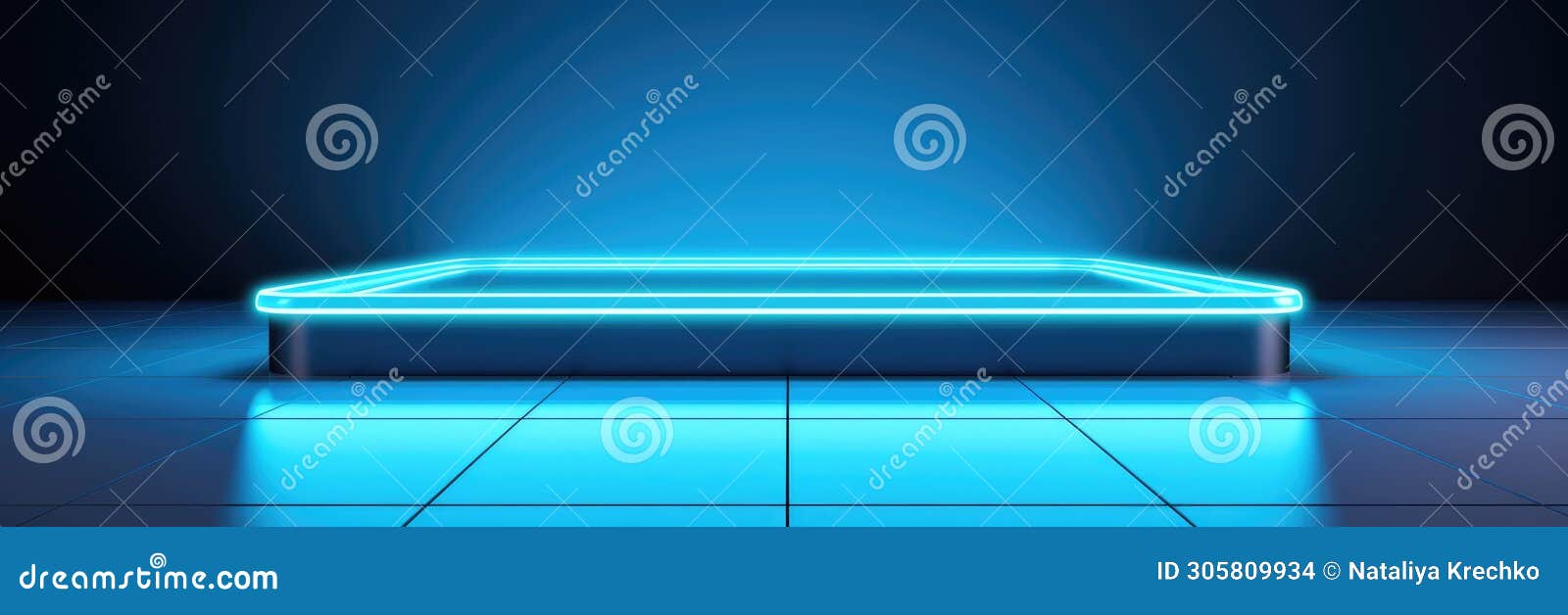 Blue Neon Platform for Presentation. Wide Format Banner Stock Photo ...