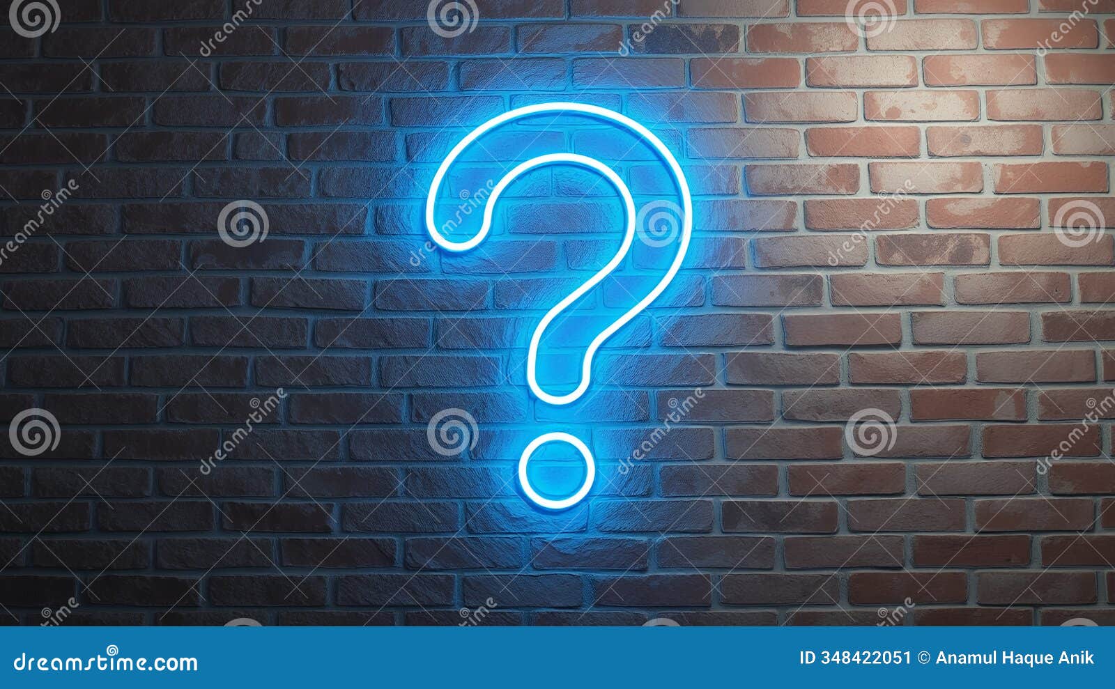 A Blue Neon Question Mark on a Brick Wall Stock Illustration ...