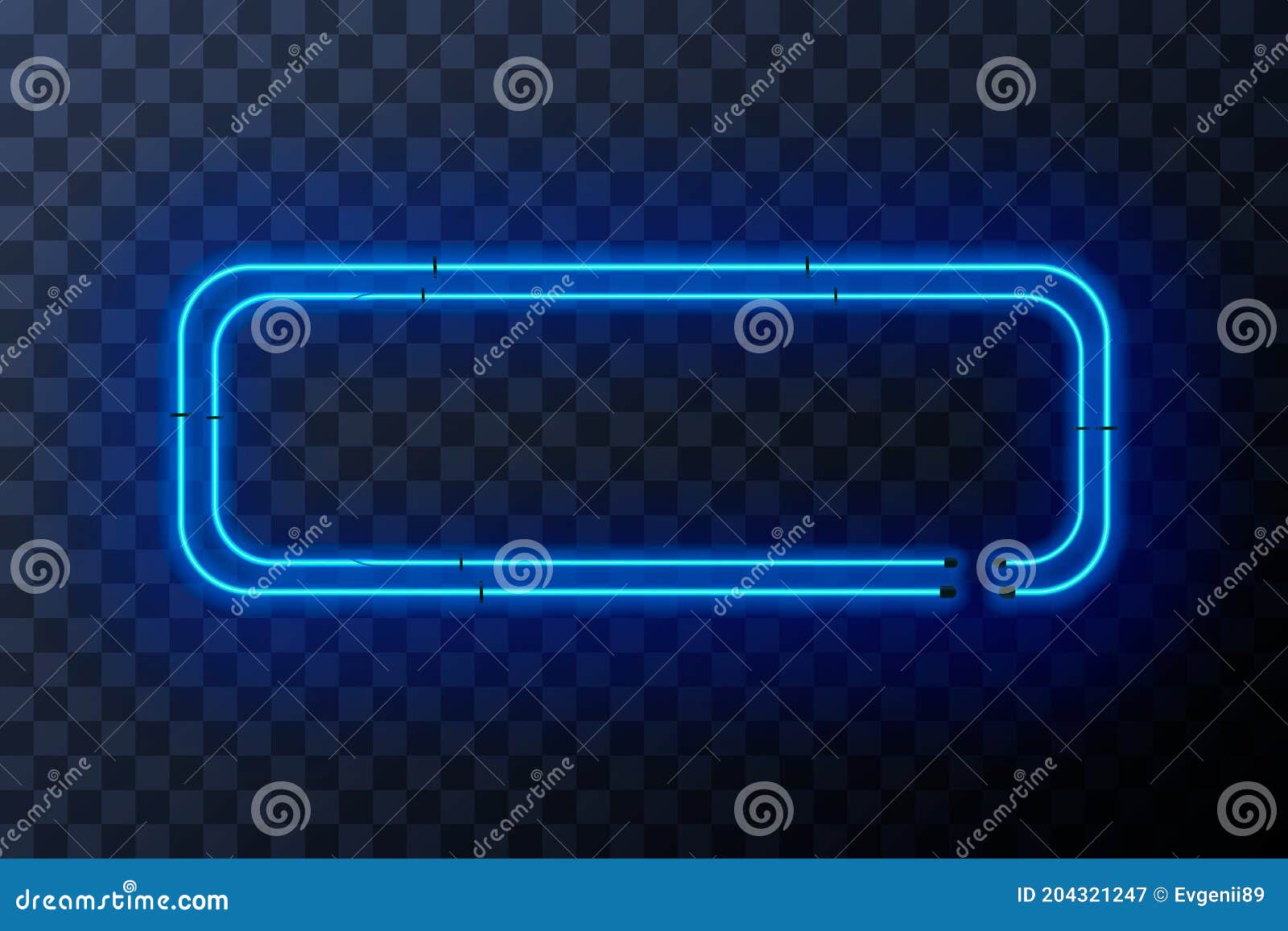 Blue Neon Rectangle Frame, Template on Transparent Background Stock ...