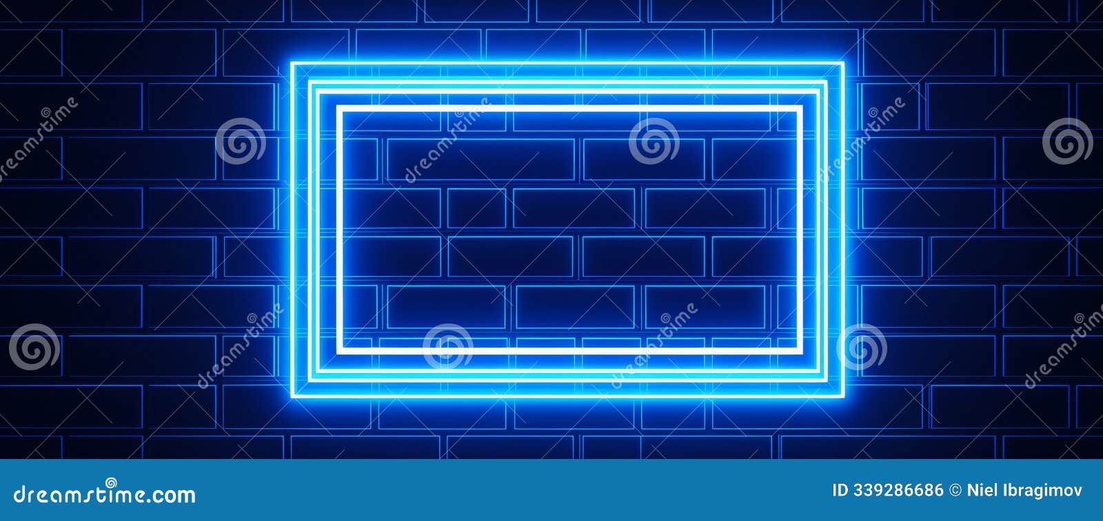 Blue Neon Rectangular Glowing Frame Stock Photo - Image of bright ...