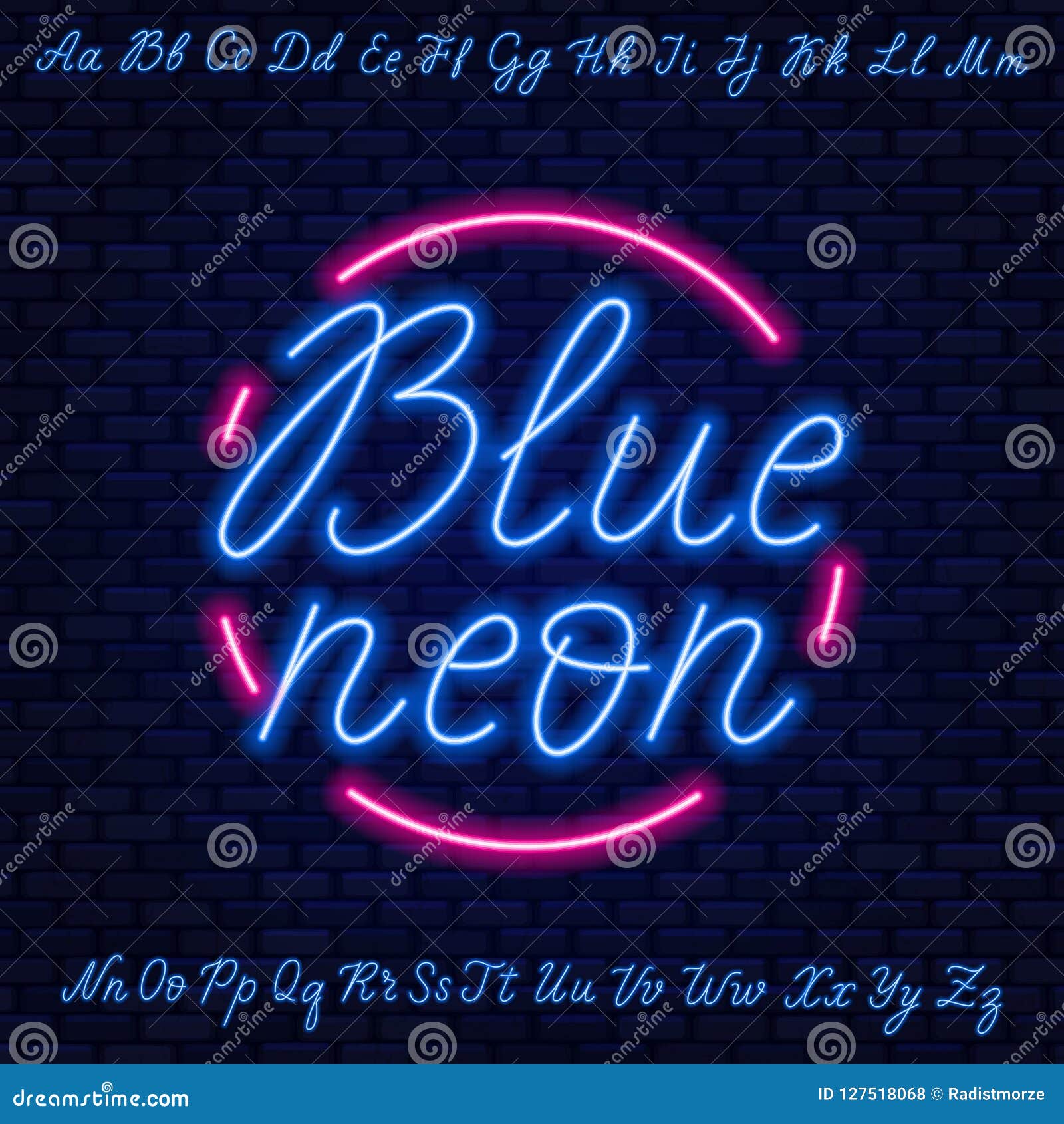 Blue Neon Script. Uppercase and Lowercase Letters. Stock Vector ...