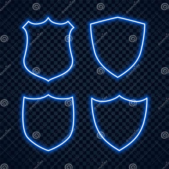 Blue Neon Security Shield Protection Sign Set Stock Vector ...
