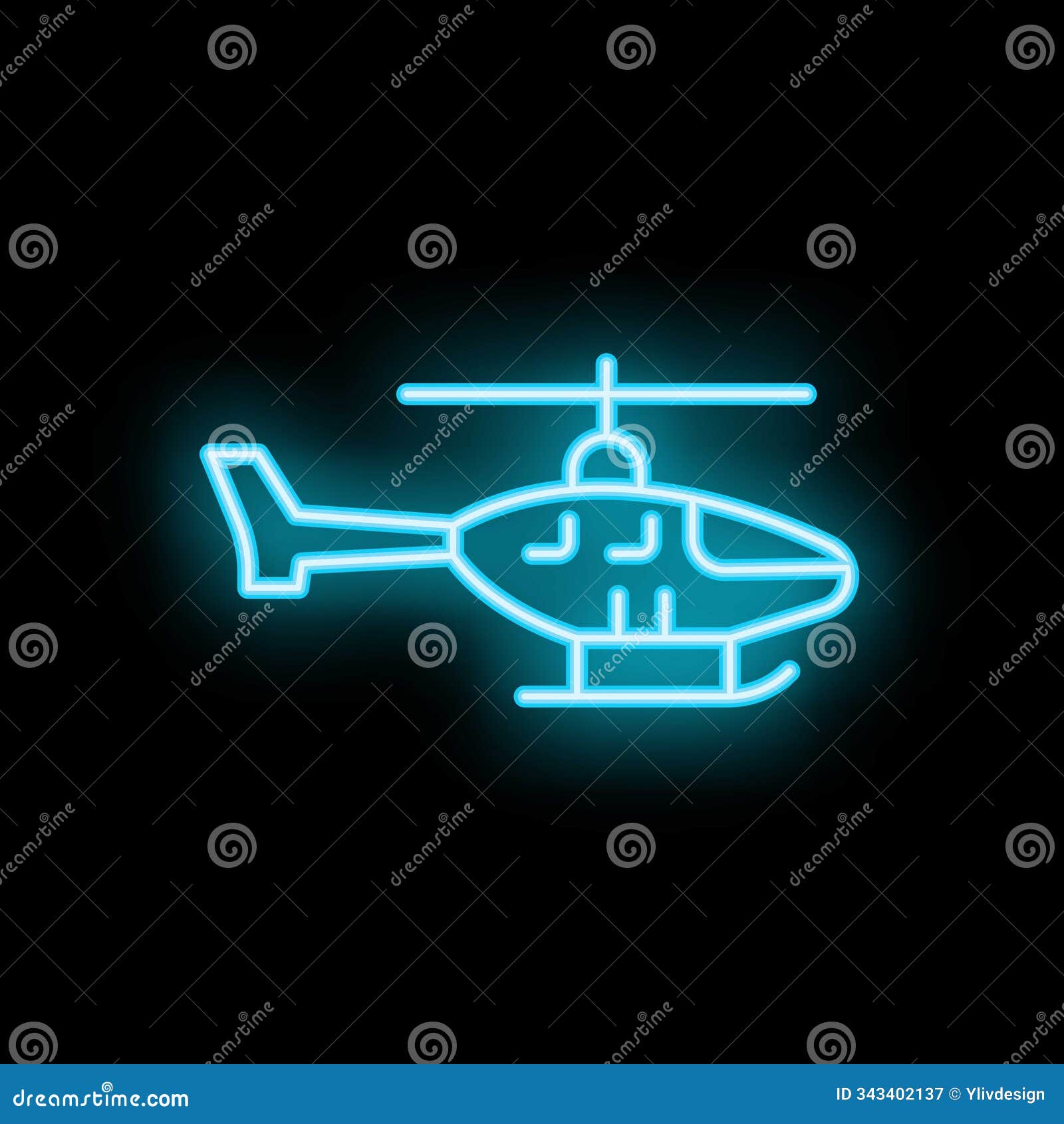 Blue Neon Sign of Helicopter Flying on Black Background Stock Vector ...