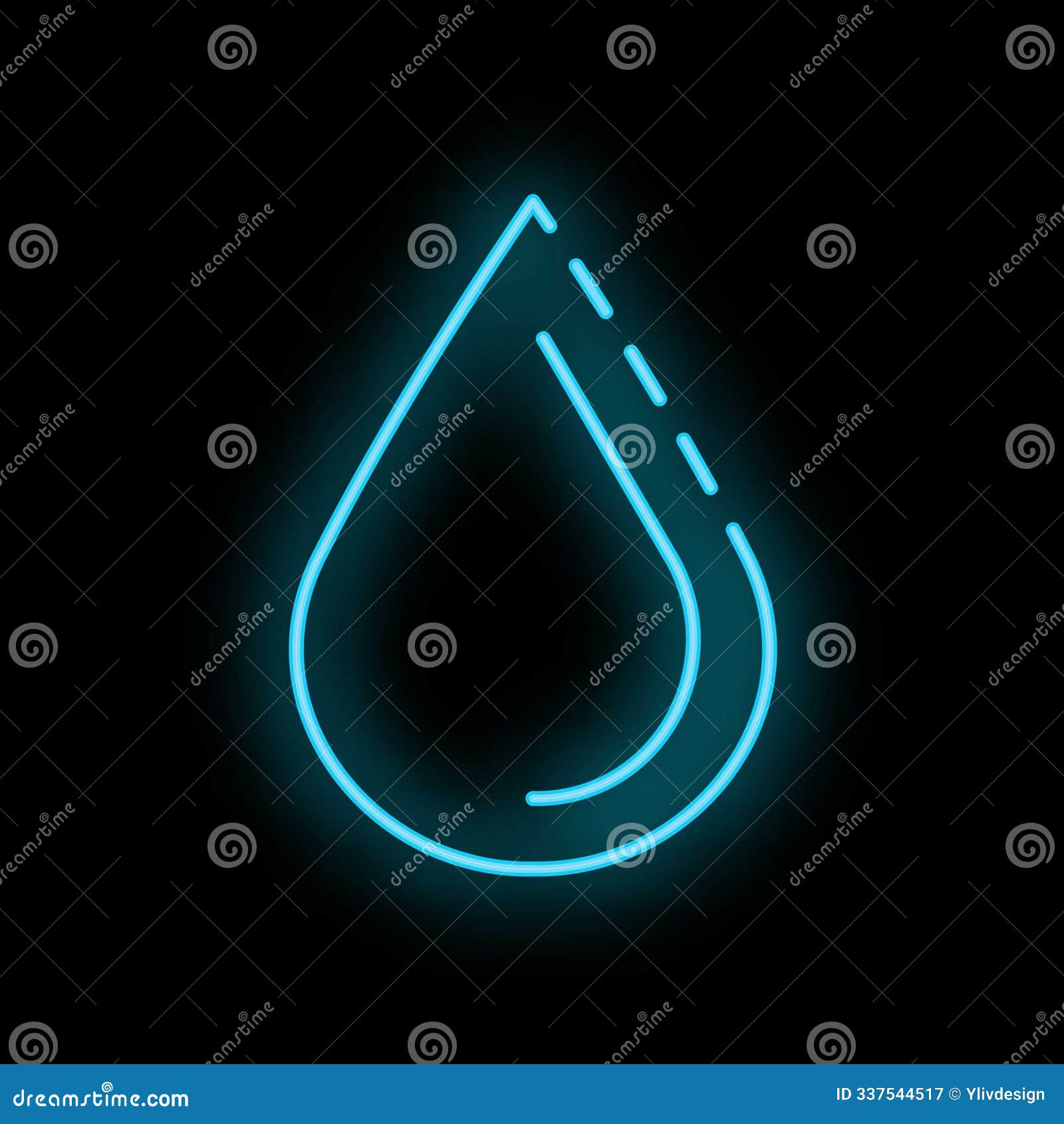 Blue Neon Sign Shaped Like Water Drop Glowing on Black Background Stock ...