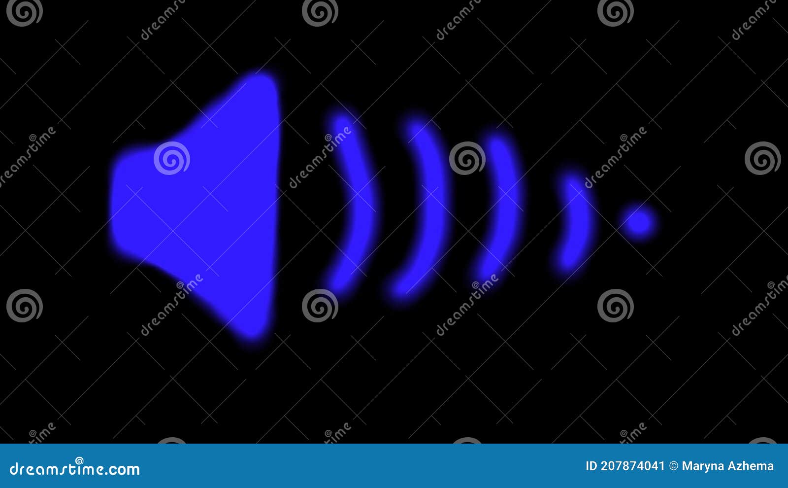 Blue Neon Sign, Speaker Making Sound on Black Background Stock ...