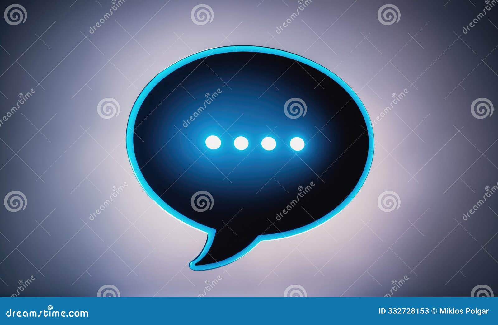 A Blue Neon Speech Bubble with Three Dots, Indicating Loading or ...