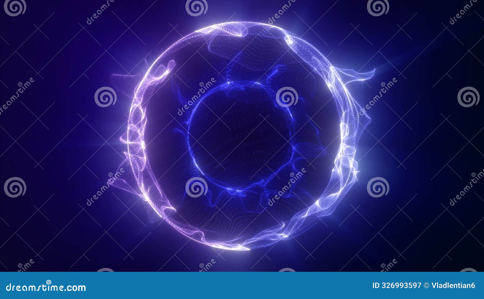 Blue Neon Sphere Emits Energy on Black. Atom Section, Purple-blue-white ...