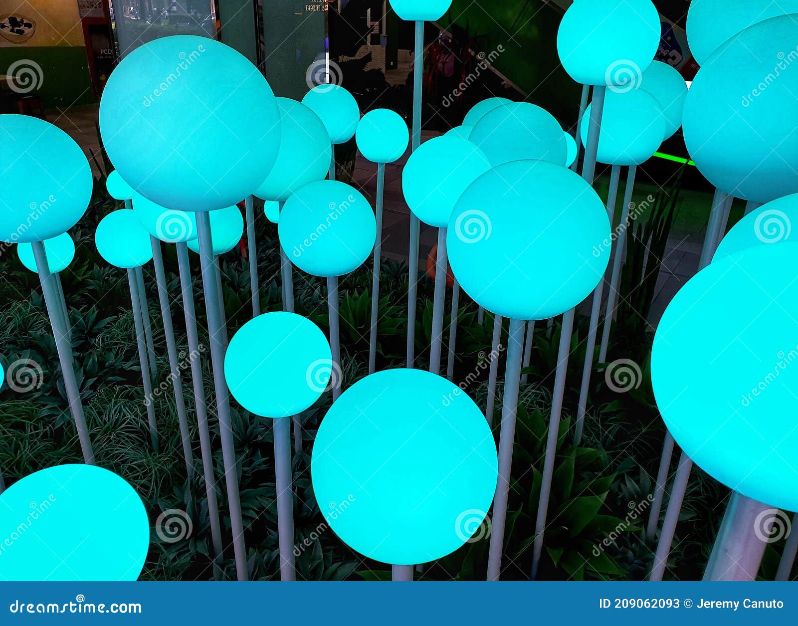 Blue neon spheres stock image. Image of spheres, display - 209062093