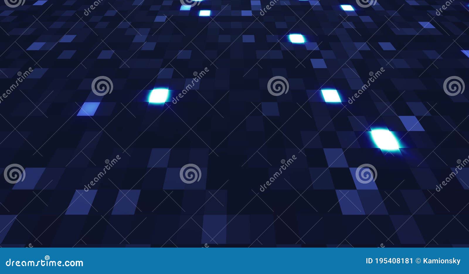 Blue Neon Technology Background. Glittering Blue Poligons Moving in a ...
