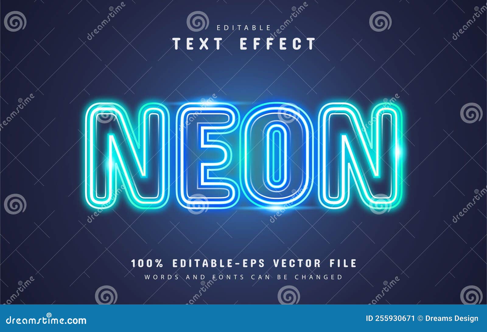 Blue neon text effect stock vector. Illustration of symbol - 255930671
