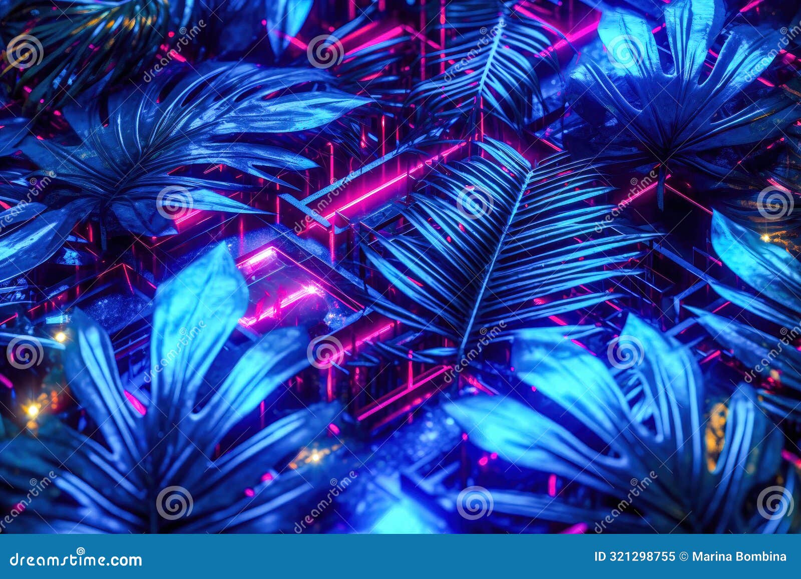 Neon Tropical Fluid Background With Jungle Plants. Vector Exotic Banner ...