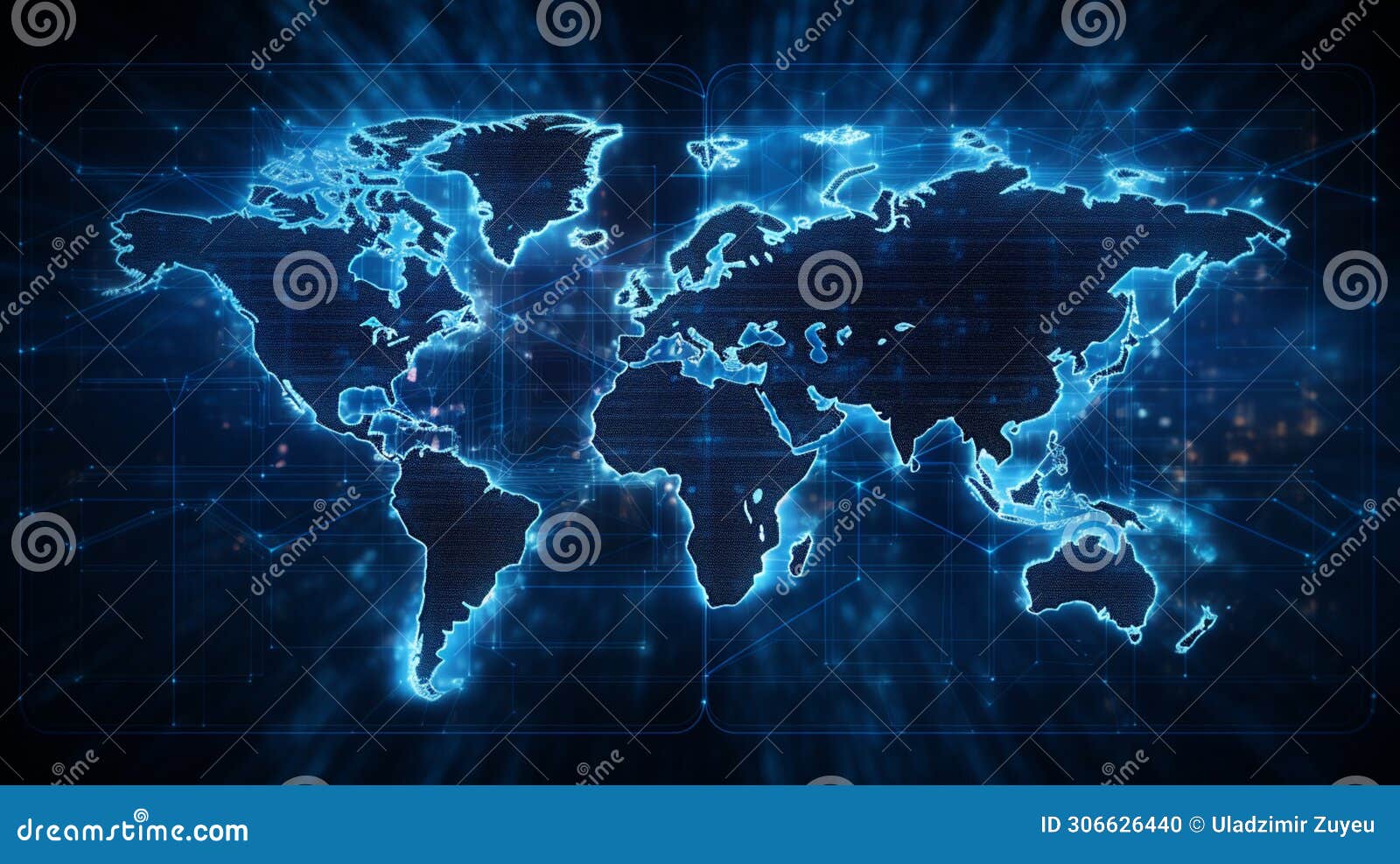 Blue neon world map stock photo. Image of city, worldwide - 306626440