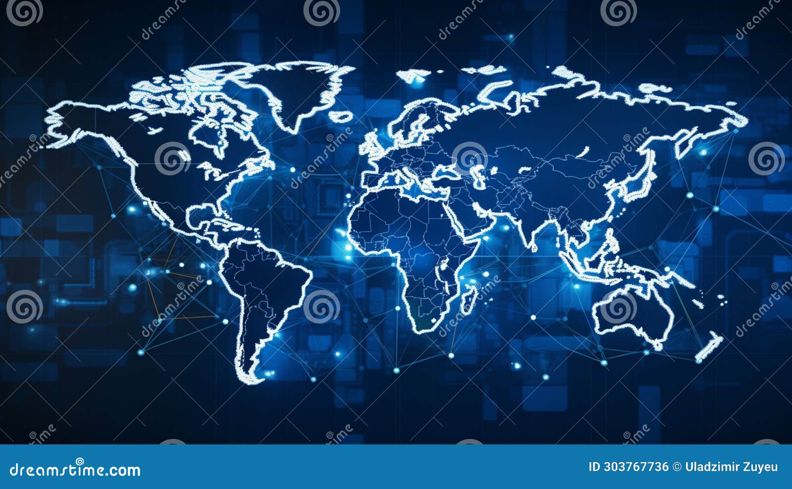 Blue neon world map stock photo. Image of network, night - 303767736