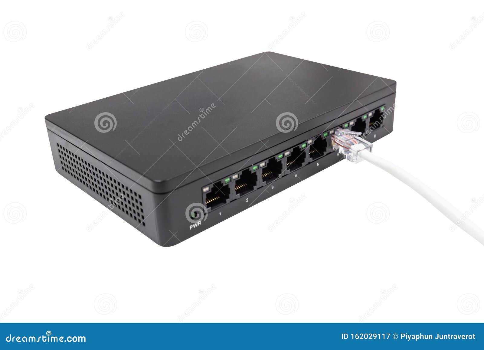 The Blue Network Cables Connect Port Switch on White Table Concept ...