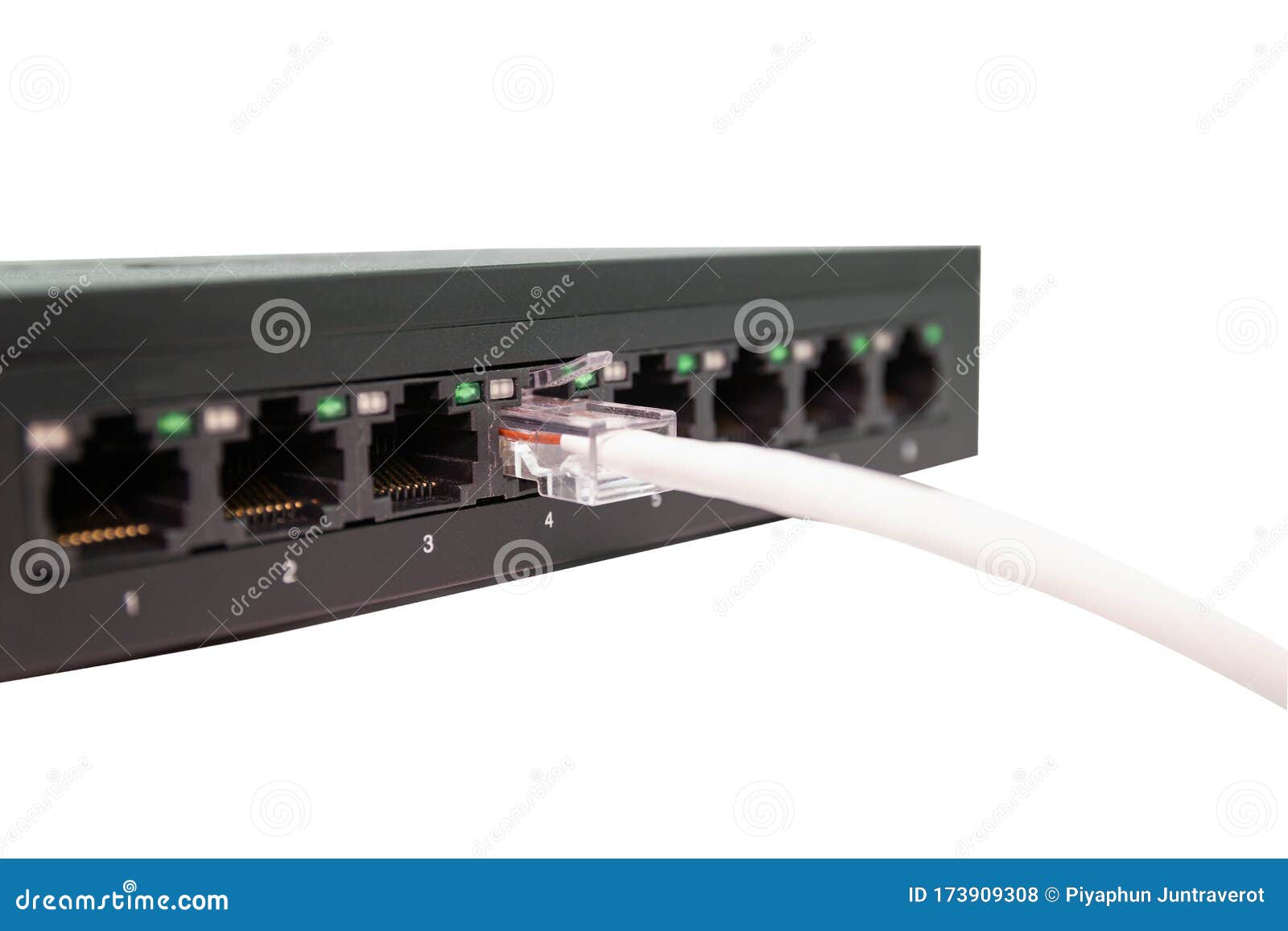 The Blue Network Cables Connect Port Switch on White Table Stock Photo ...