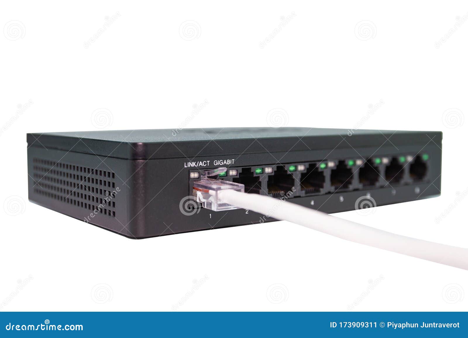 The Blue Network Cables Connect Port Switch on White Table Stock Image ...