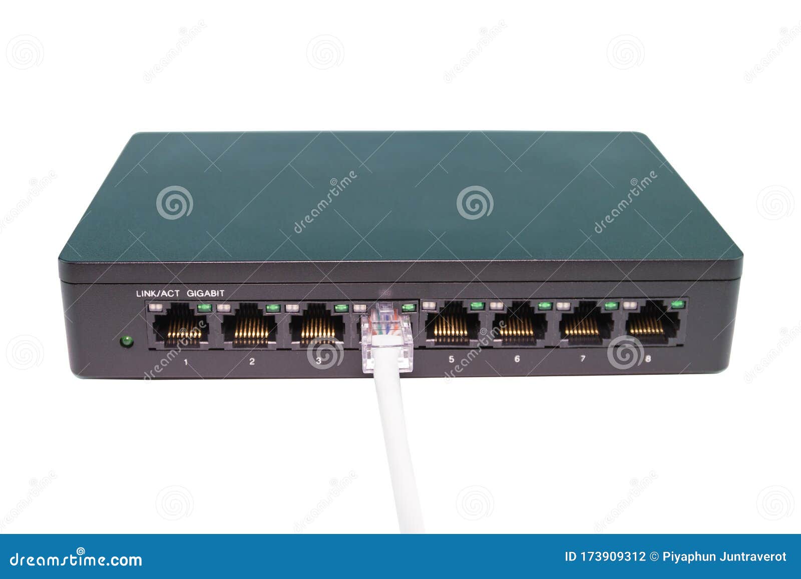 The Blue Network Cables Connect Port Switch on White Table Stock Photo ...
