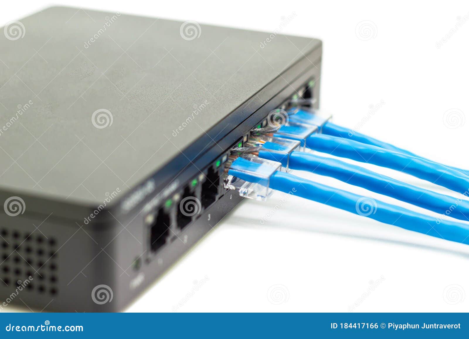 The Blue Network Cables Connect Port Switch on White Table Stock Photo ...