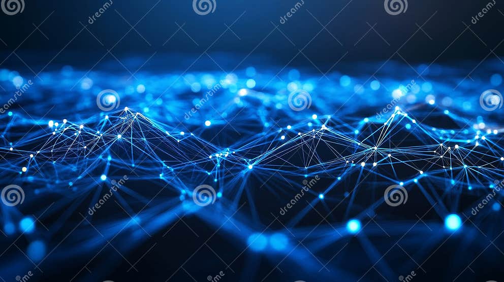 A Blue Network Connection Structure with an Abstract Digital Background ...