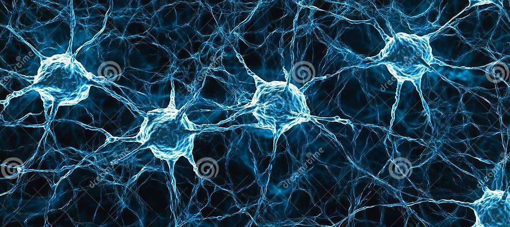 Blue Network of Interconnected Nodes, Representing Neurons and Synapses ...