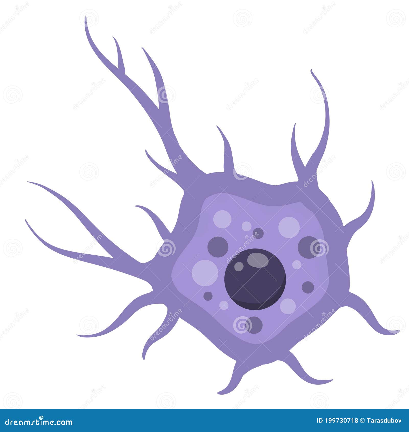 Blue Neuron Cell. Brain Activity And Dendrites. Scientific Cartoon ...