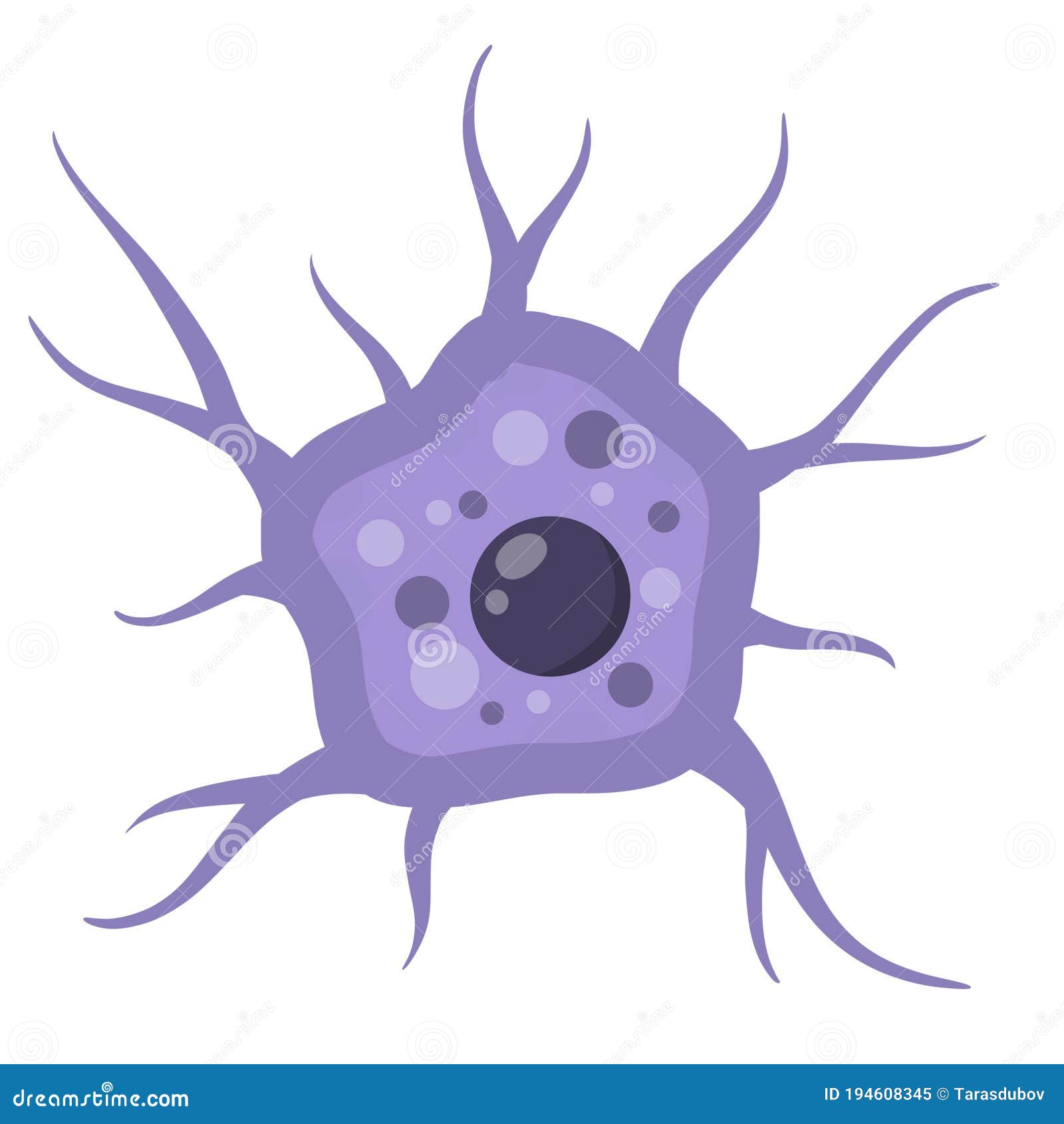 Blue Neuron Cell. Brain Activity And Dendrites. Scientific Cartoon ...
