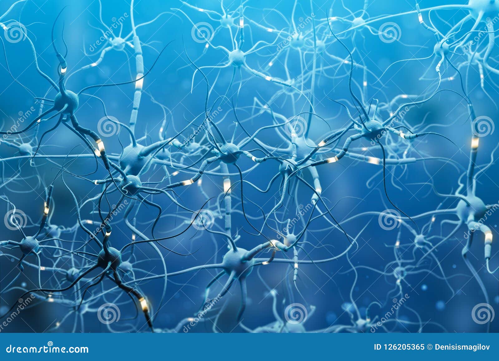 Blue Neurons with Glowing Segments Over Blue Stock Illustration ...
