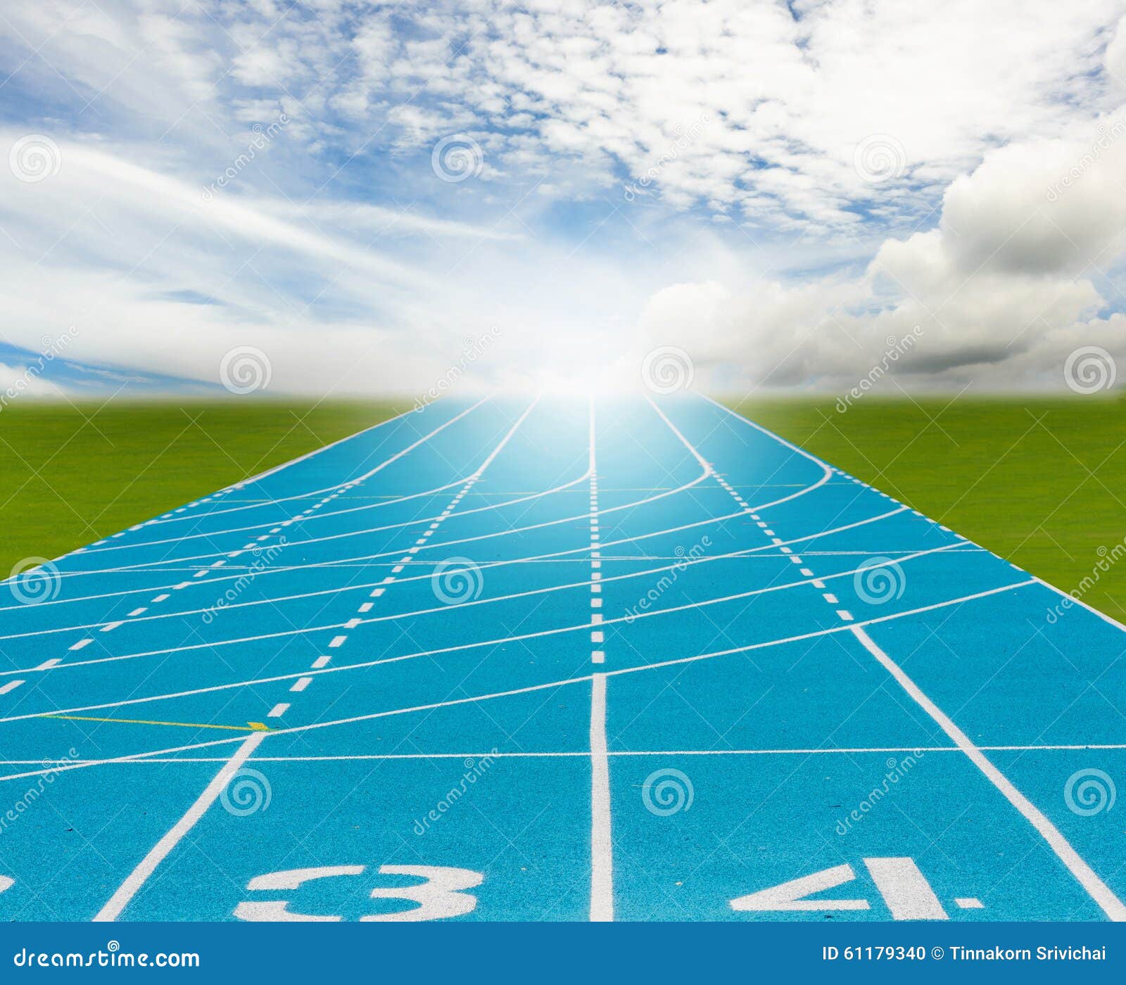 Blue new Running track stock photo. Image of surface - 61179340