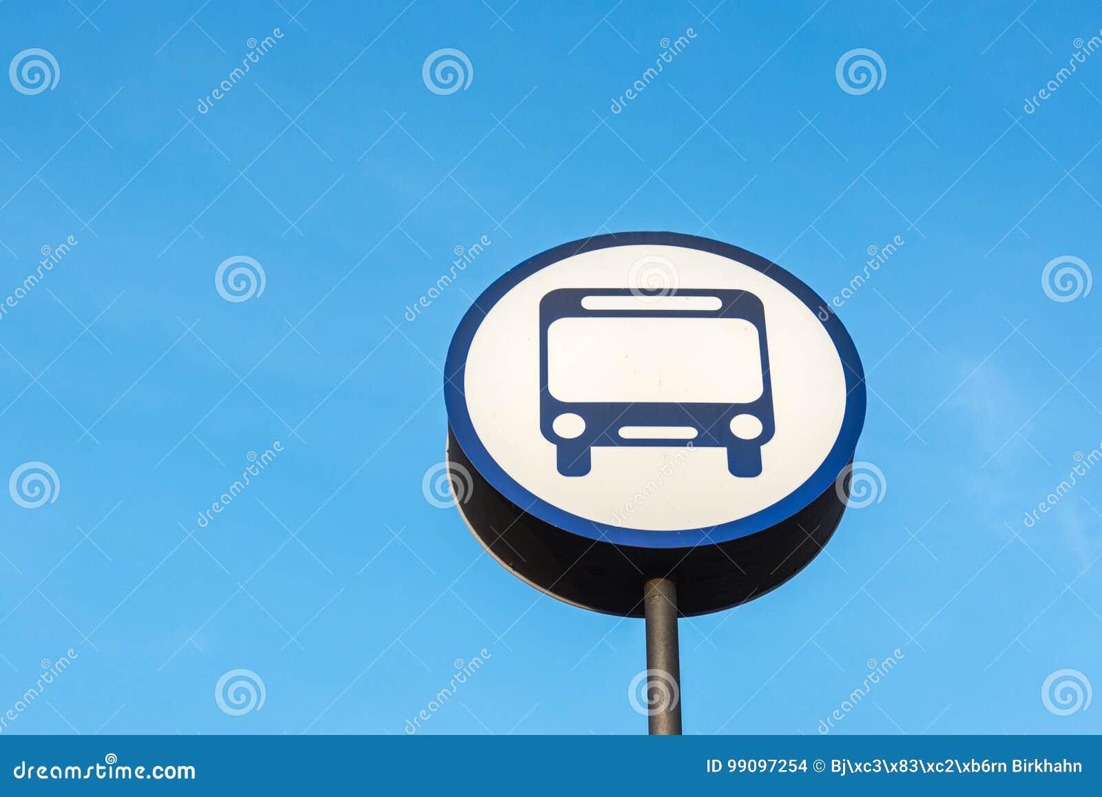 Blue Night Liner Bus Stop Sign on a Pole Stock Photo - Image of city ...
