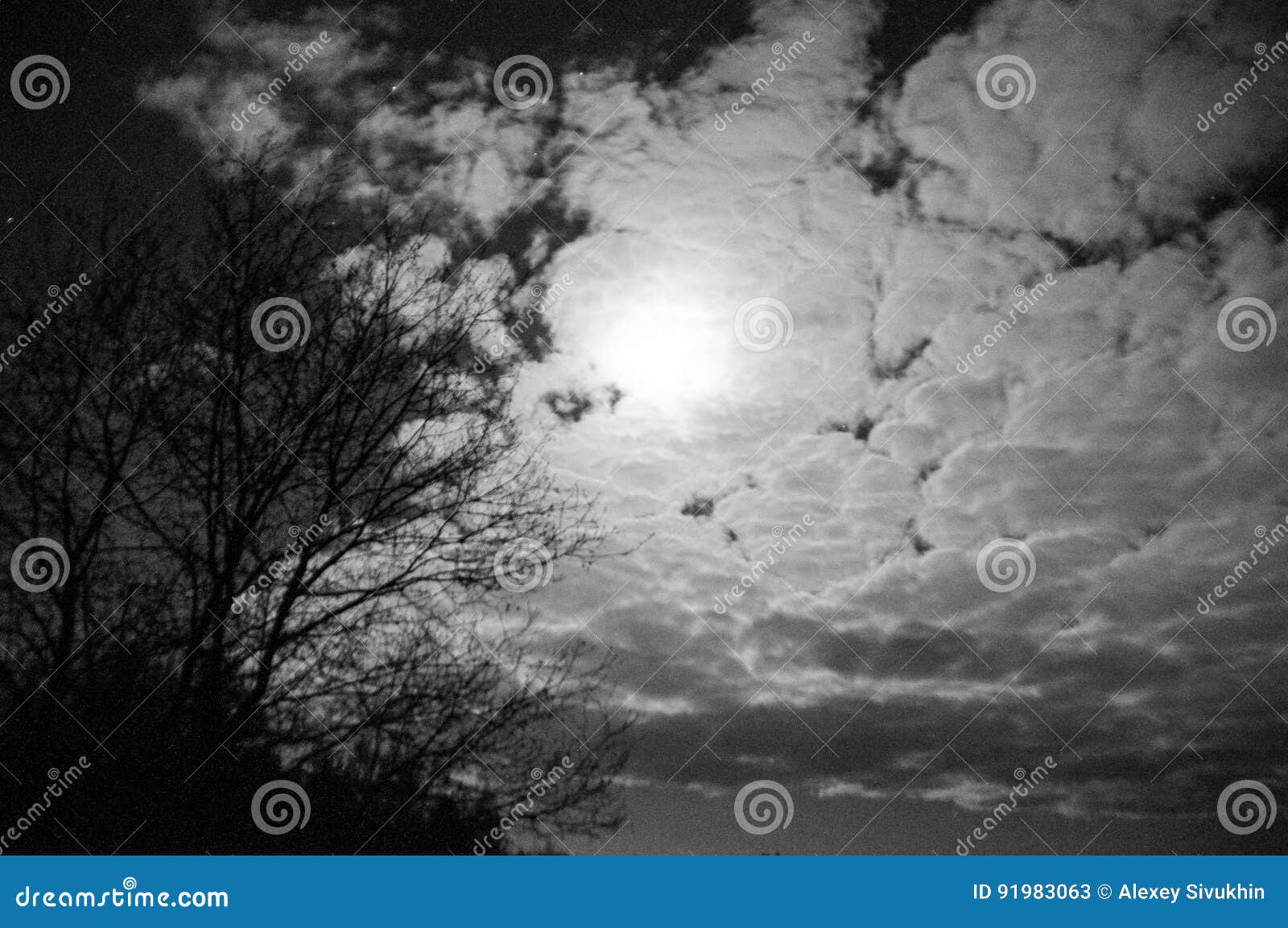 Blue Night with Moon Under Clouds Stock Image - Image of heavenly, full ...
