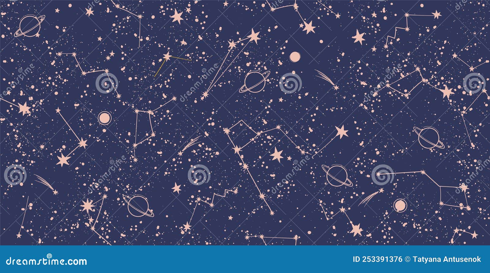 Constellations Seamless Pattern. Night Background With Stars, Planents ...
