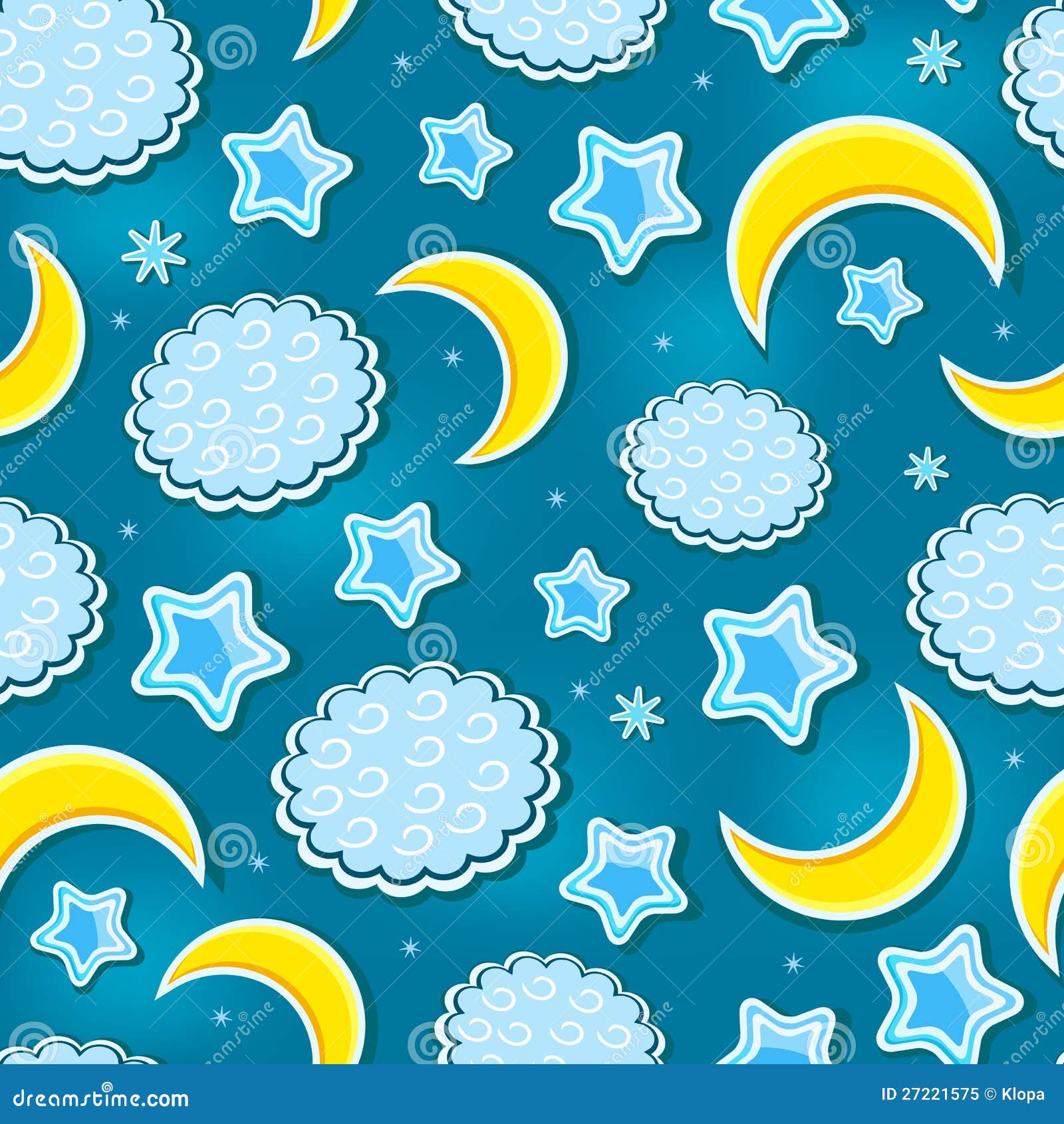 Blue Night Sky Seamless Pattern with Star, Cloud Stock Vector ...