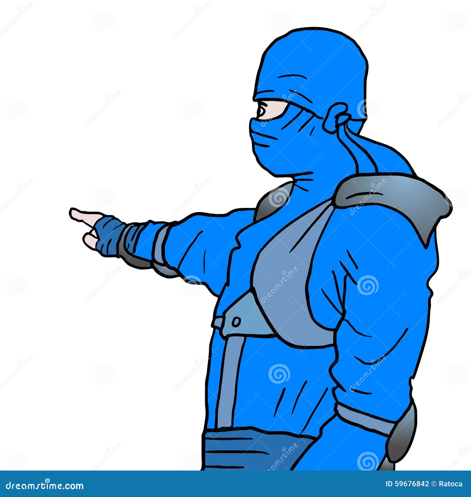 Blue ninja draw stock vector. Illustration of point, warrior - 59676842