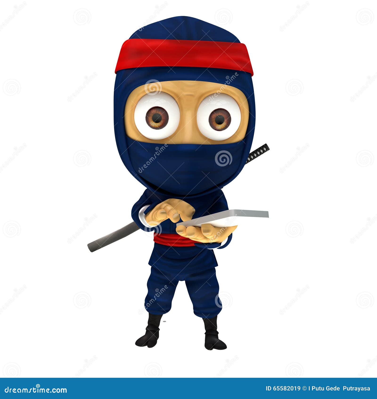 Blue Ninja Pose with Smartphone Stock Illustration - Illustration of ...
