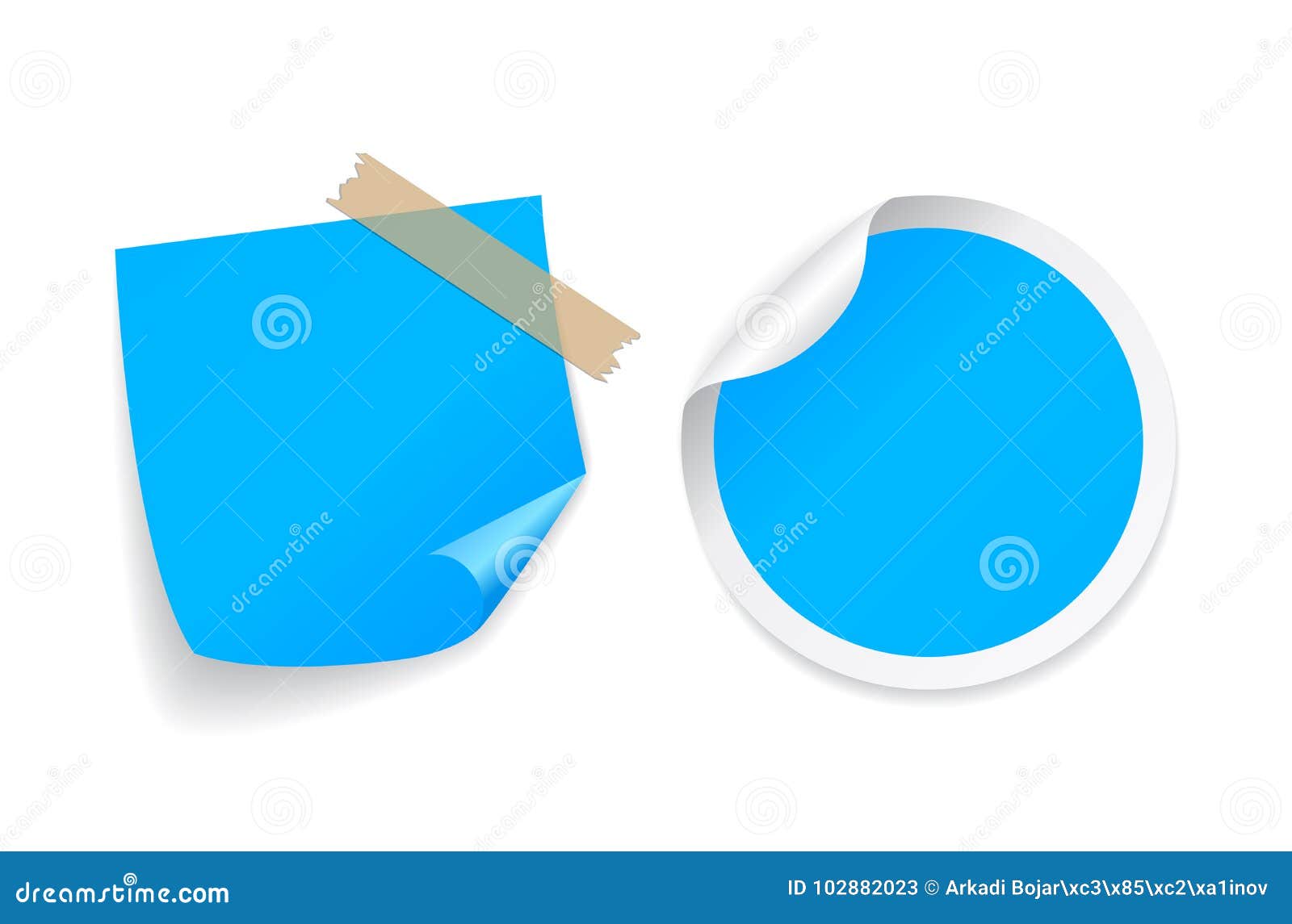 Blue Note Papers, Round and Square Stickers Stock Vector - Illustration ...