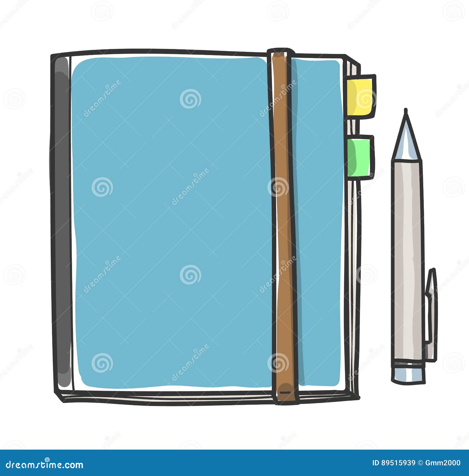 Blue Notebook and Pen Hand Drawn Art Cute Vector Illustration Stock ...