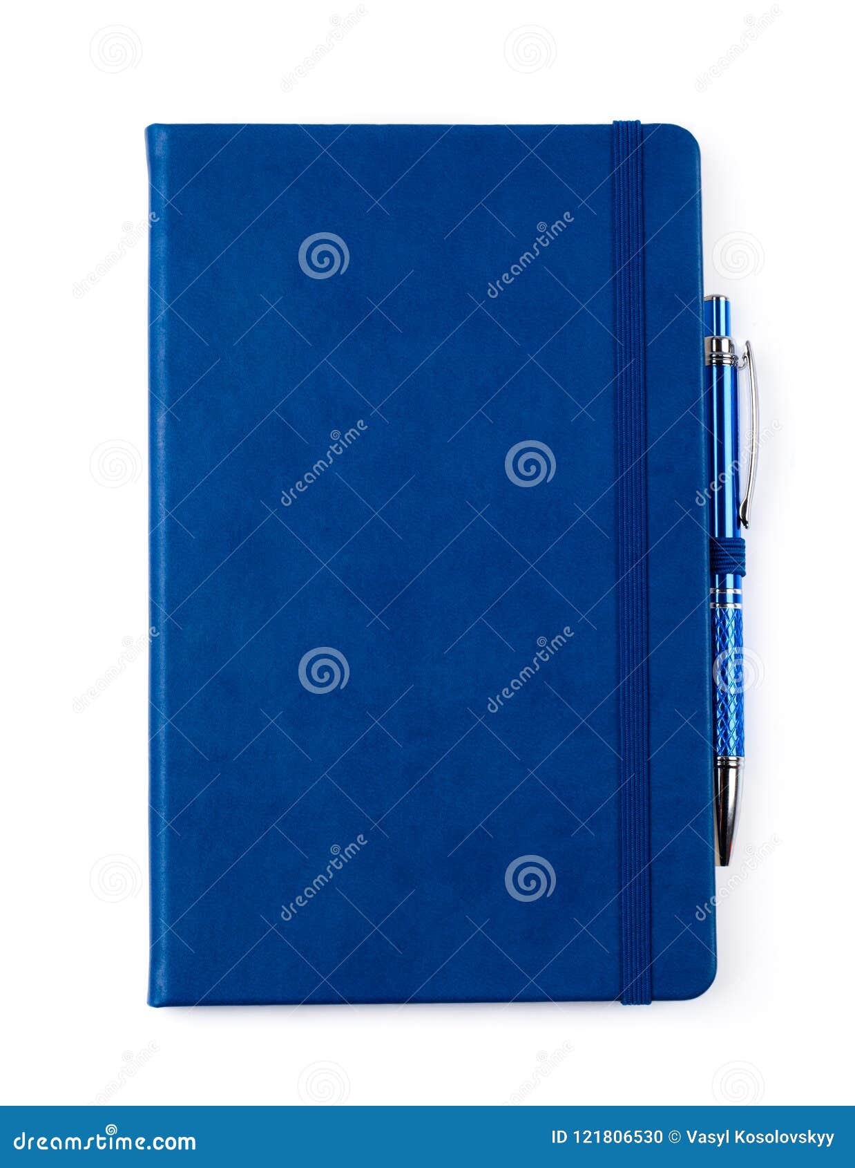 Blue Notebook with Pen Isolated on White Background. Stock Photo ...