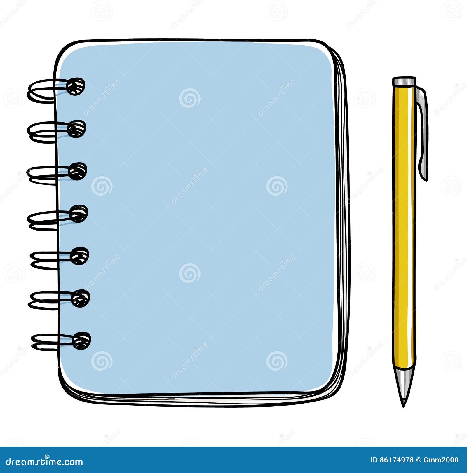 Blue Notebook and Pen Vector Hand Drawn Art Illustration Stock Vector ...