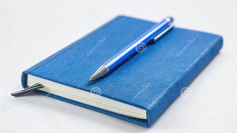 Blue Notebook and Pen on White Background Stock Illustration ...