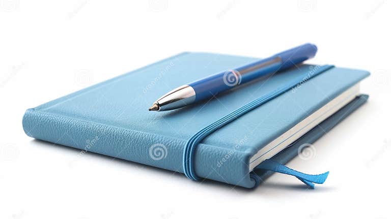 Blue Notebook and Pen on White Background Stock Illustration ...
