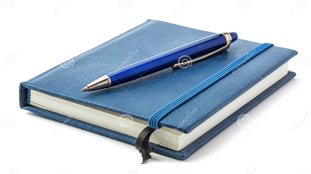 Blue Notebook and Pen on White Background Stock Illustration ...