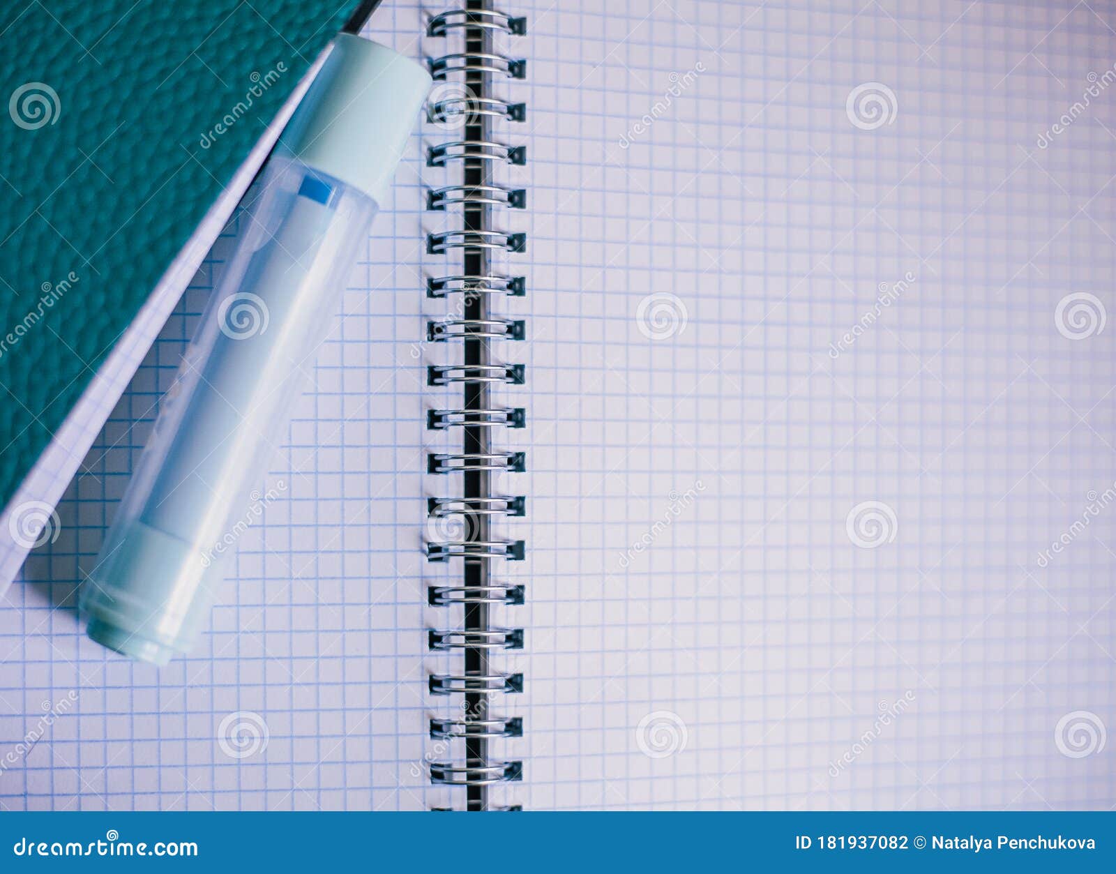 Blue Notebook with Texture, Felt-tip Pen on the Background of an Open ...